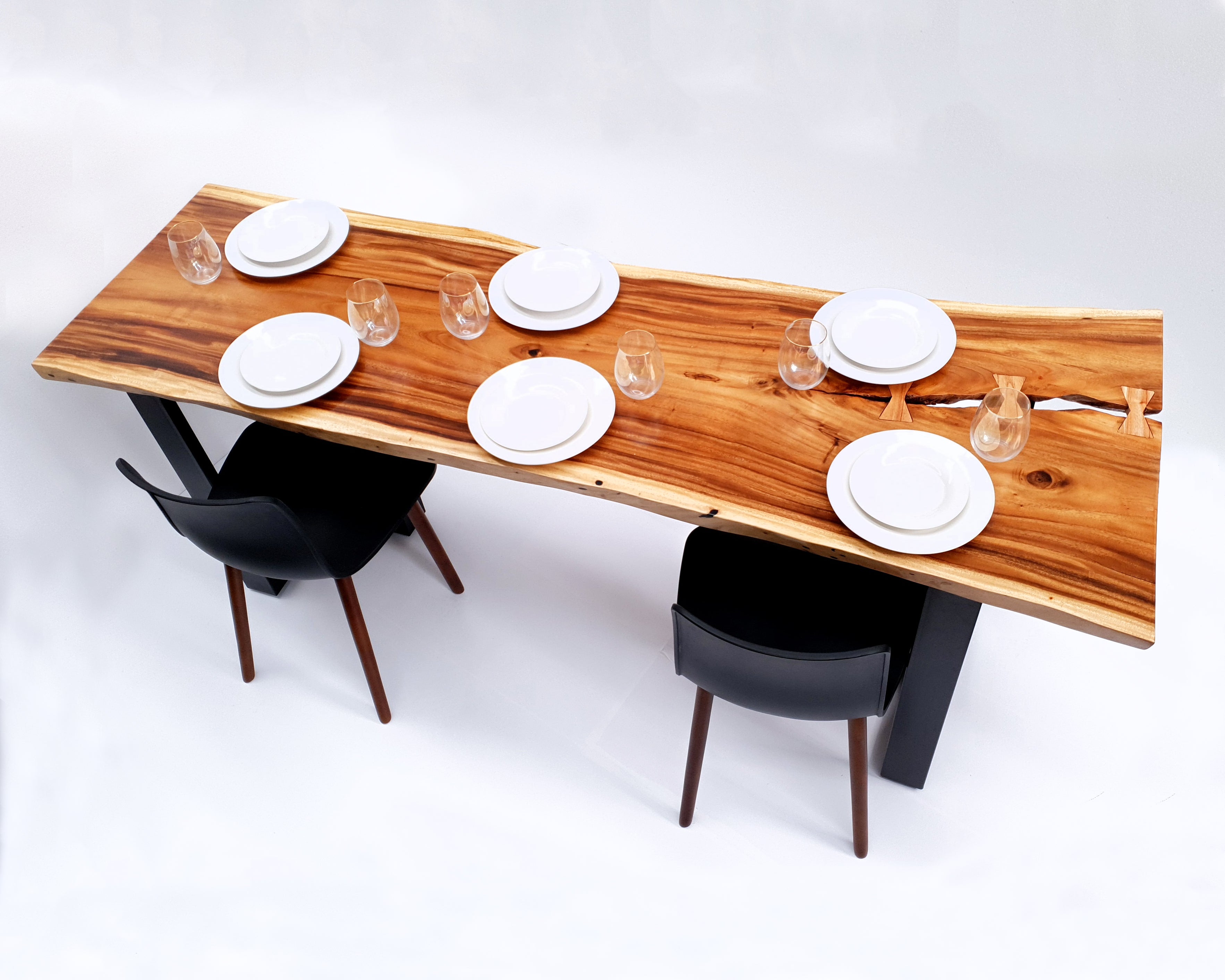 LAD032 - Monkeypod Wood River Bow Light Wood Dining Table | Living Art ...